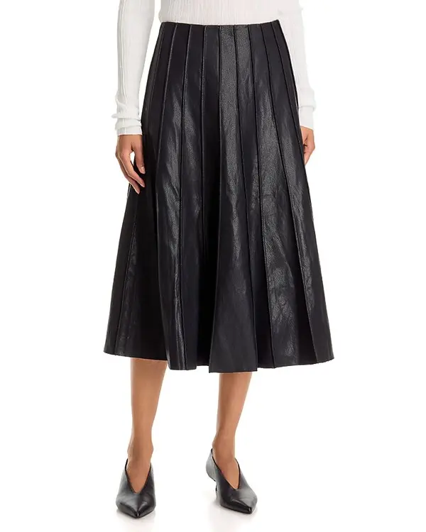 SINGLE THREAD Faux Leather Seamed Midi Skirt - Black