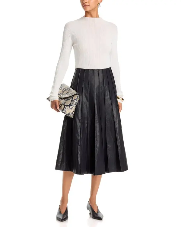 SINGLE THREAD Faux Leather Seamed Midi Skirt - Black
