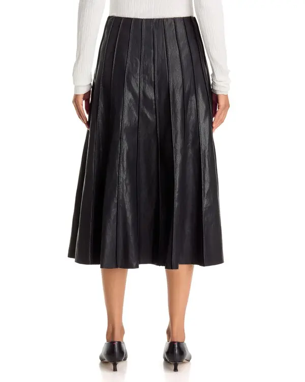 SINGLE THREAD Faux Leather Seamed Midi Skirt - Black