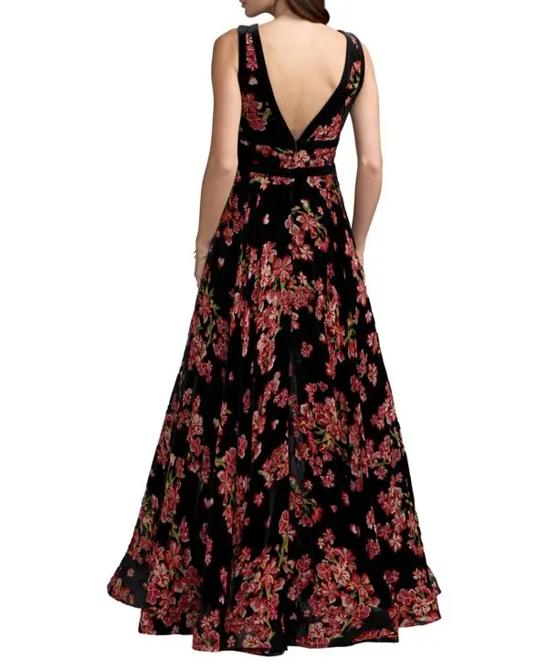 Mac Duggal Floral Velvet Ball Gown With Bow