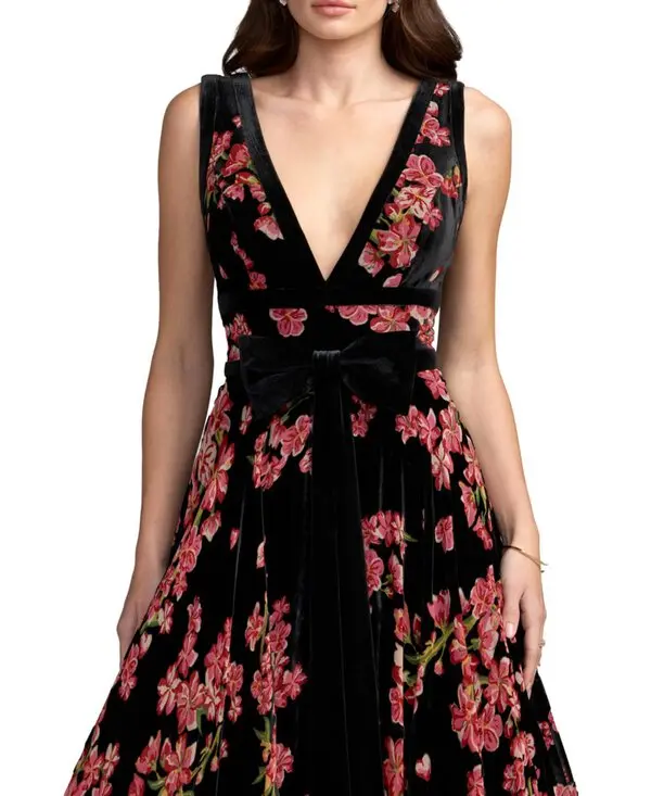 Mac Duggal Floral Velvet Ball Gown With Bow