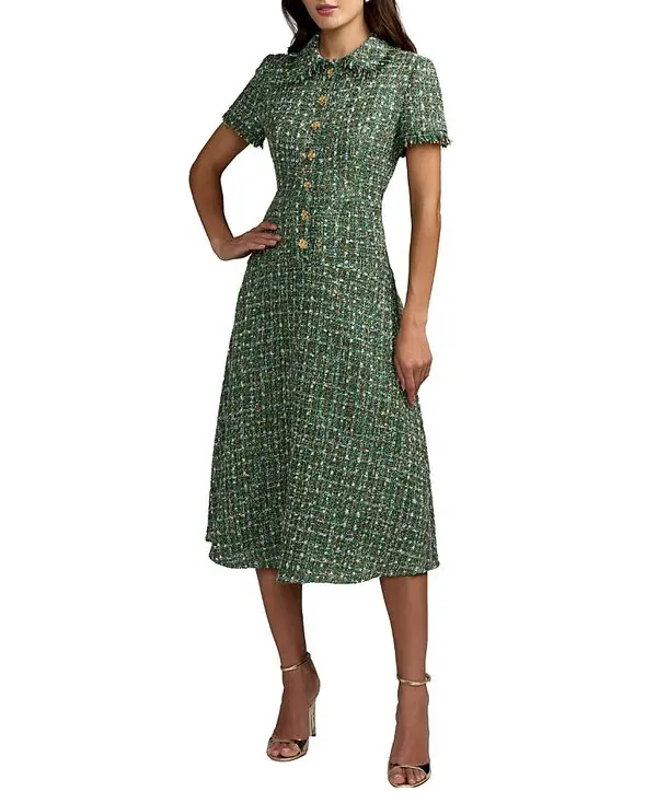 Mac Duggal Boucle Short Sleeve Button Up Midi Dress