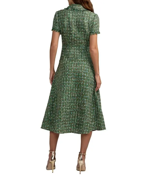 Mac Duggal Boucle Short Sleeve Button Up Midi Dress