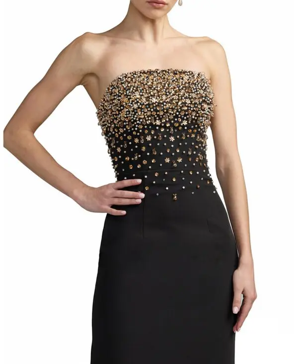Mac Duggal Beaded Strapless Crepe Midi Dress