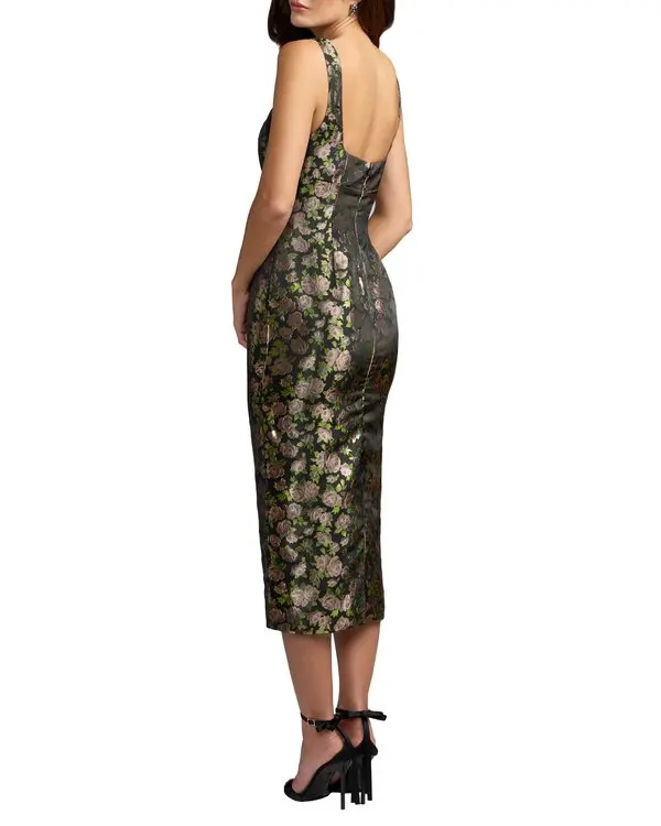 Mac Duggal Sleeveless Square Neck Fitted Brocade Midi Dress