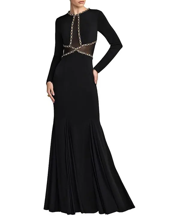 Mac Duggal Long Sleeve Sheer Cut Out Jersey Mermaid Gown
