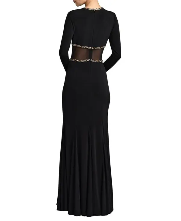 Mac Duggal Long Sleeve Sheer Cut Out Jersey Mermaid Gown