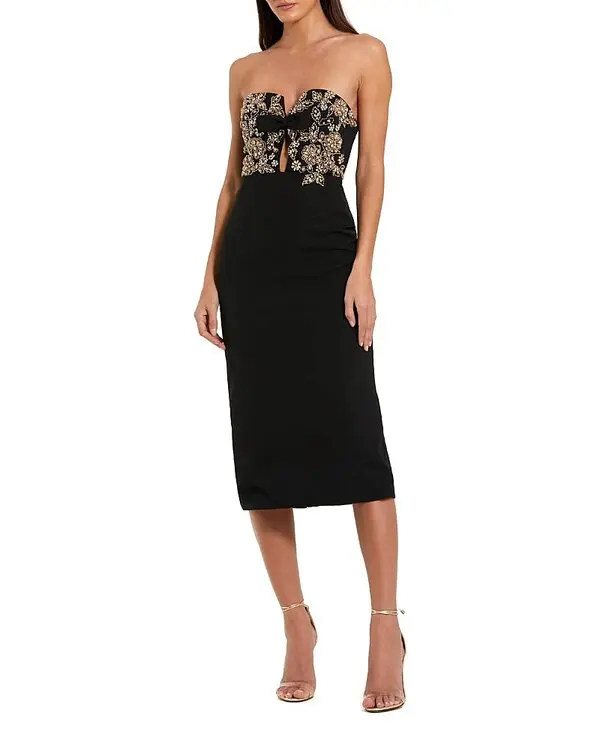 Mac Duggal Rhinestone Embellished Strapless Midi Dress