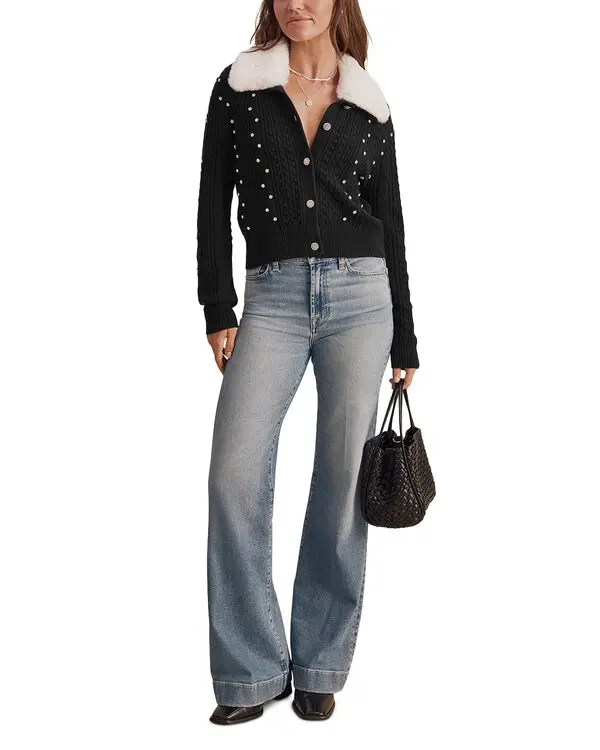 Splendid Chandler Faux Fur Collar Embellished Sweater
