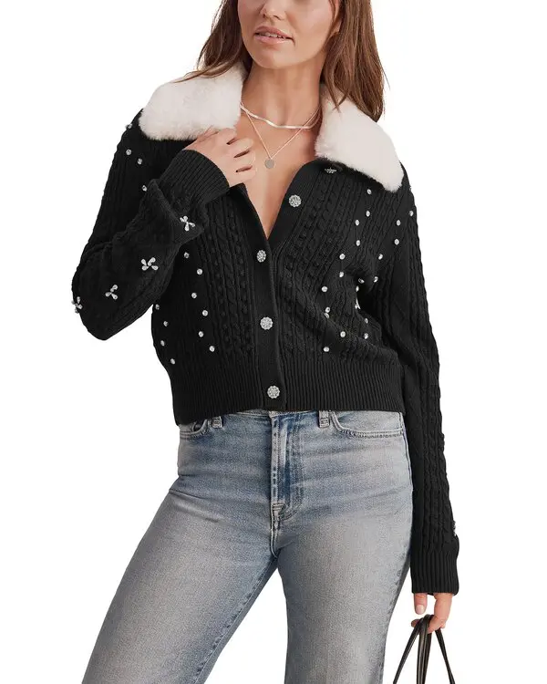 Splendid Chandler Faux Fur Collar Embellished Sweater