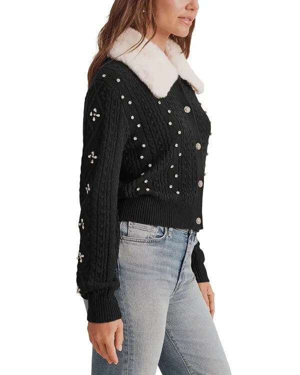 Splendid Chandler Faux Fur Collar Embellished Sweater