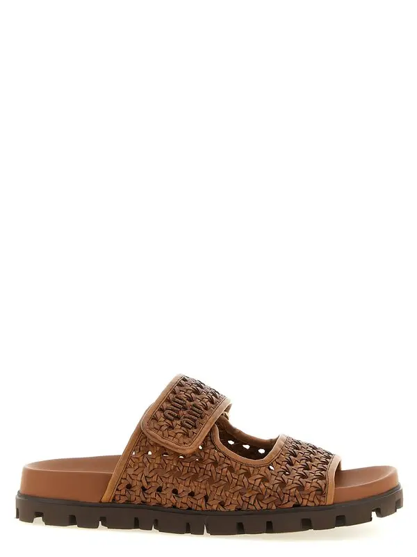 Miu Miu Braided Leather Sandals - Brown