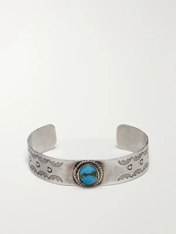 FOUNDWELL Vintage 1970s Sterling Turquoise Bracelet - Silver