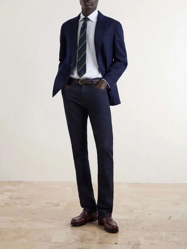 Dunhill Cutaway-collar Herringbone Cotton Shirt