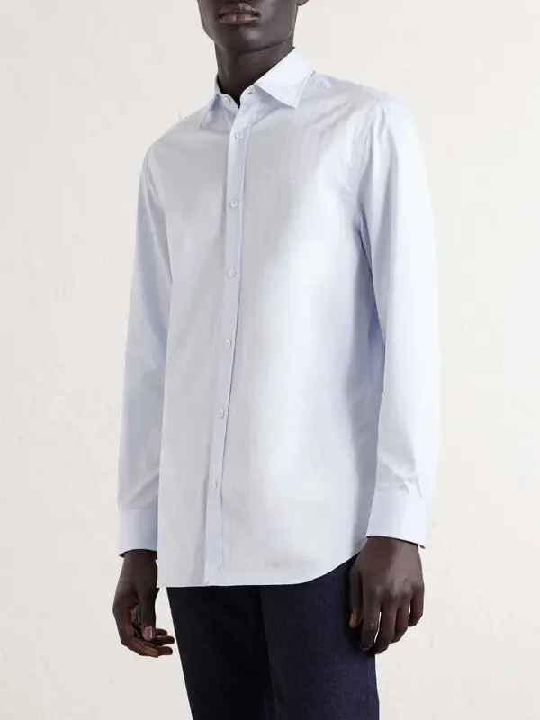 Dunhill Cutaway-collar Herringbone Cotton Shirt