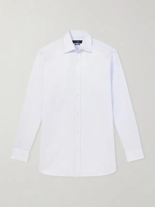 Dunhill Cutaway-collar Herringbone Cotton Shirt - Blue