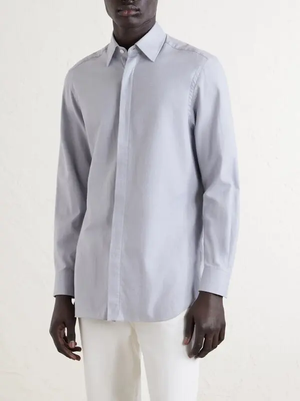Dunhill Cotton And Cashmere-blend Shirt - Blue