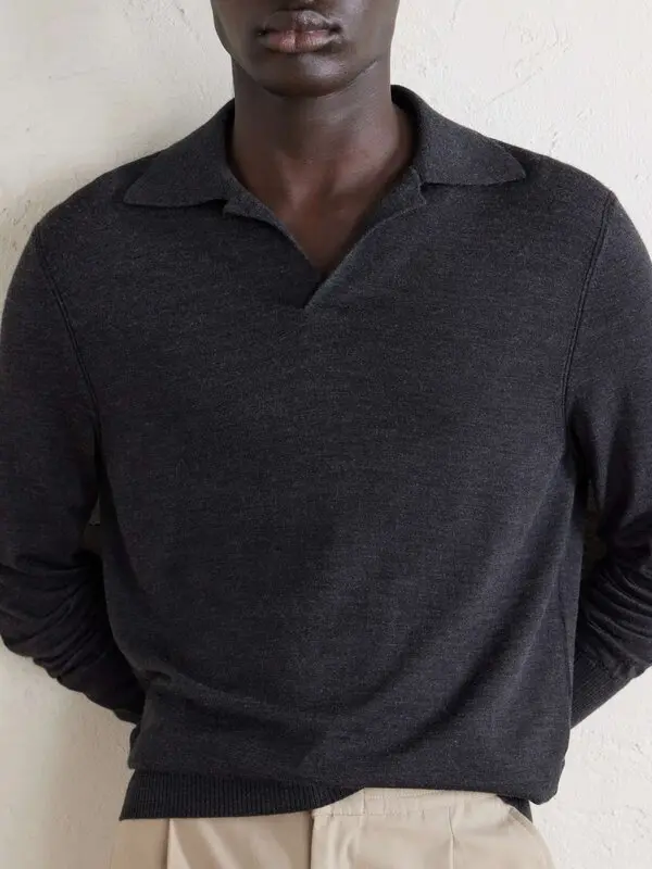 Dunhill Merino Wool Polo Shirt - Dark Gray