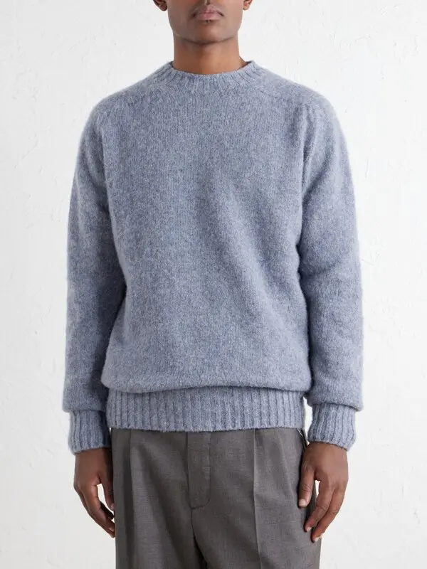 Sunspel Brushed Shetland Wool Sweater - Blue