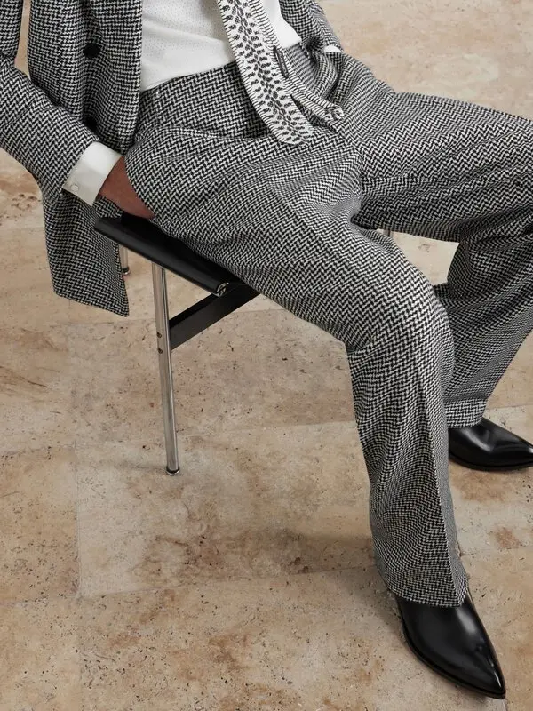 TOM FORD Straight-leg Sequin-detailed Houndstooth Wool-blend Suit Trousers