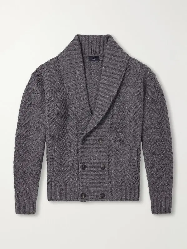 Dunhill Double-breasted Chevron-knit Cashmere Cardigan