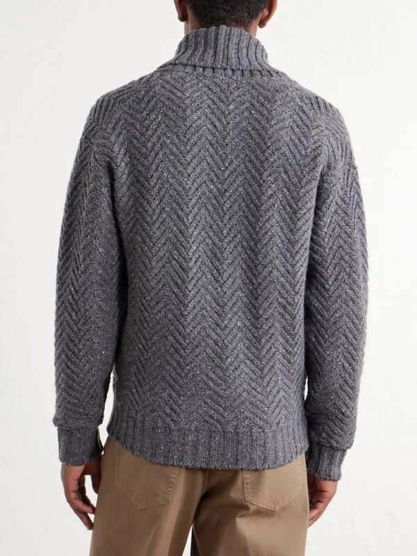 Dunhill Double-breasted Chevron-knit Cashmere Cardigan