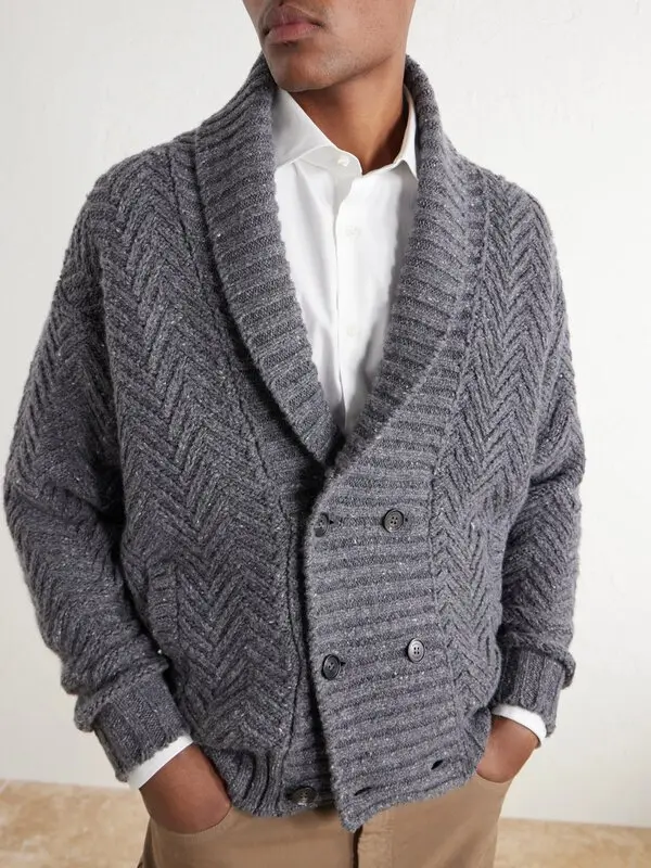Dunhill Double-breasted Chevron-knit Cashmere Cardigan