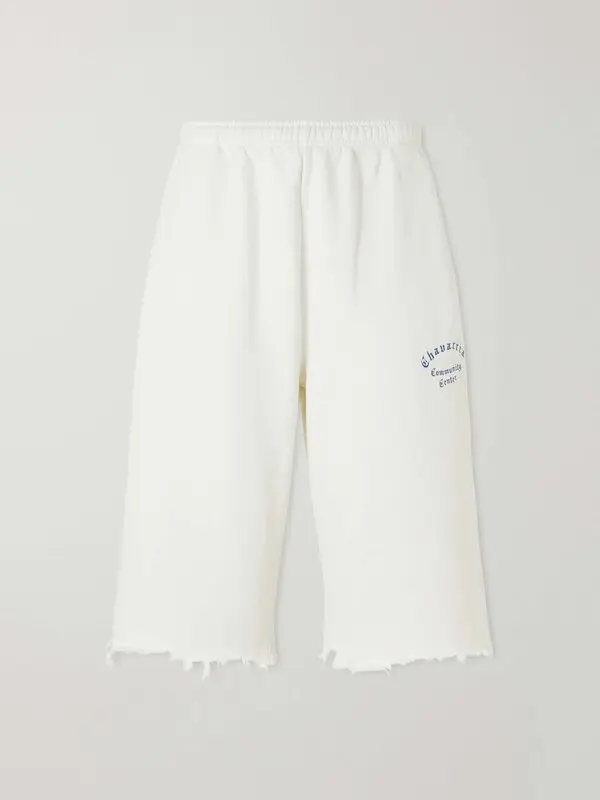 WILLY CHAVARRIA Community Center Distressed Logo-print Cotton-jersey Shorts