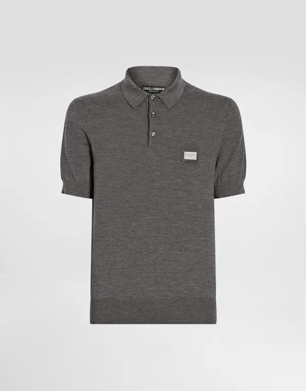 Dolce & Gabbana Wool Polo-shirt With Branded Tag - Grey