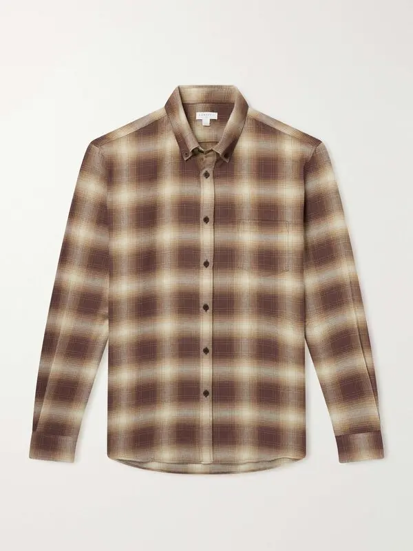 Sunspel Checked Cotton-flannel Shirt