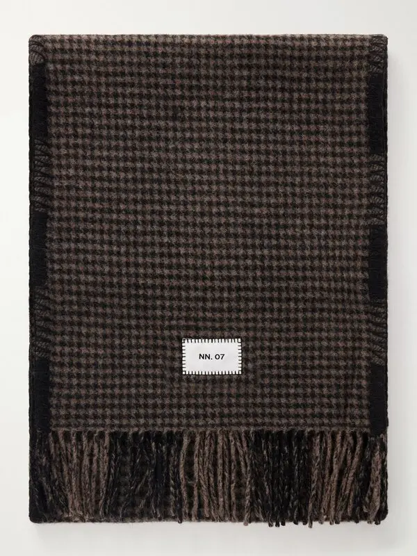Nn07 Fringed Checked Wool-blend Scarf