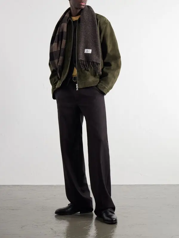 Nn07 Fringed Checked Wool-blend Scarf