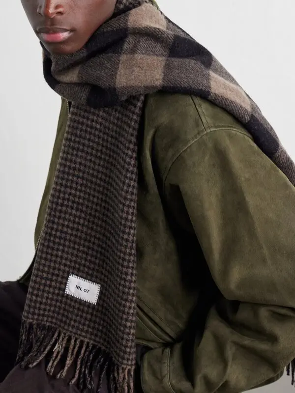 Nn07 Fringed Checked Wool-blend Scarf
