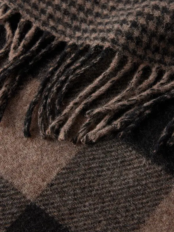 Nn07 Fringed Checked Wool-blend Scarf