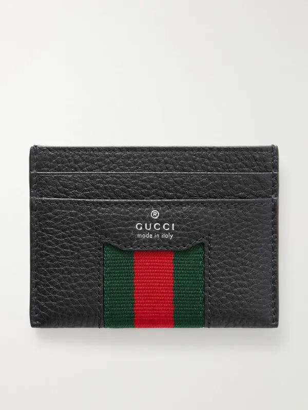 Gucci Alba Web-trimmed Full-grained Leather Cardholder - Black
