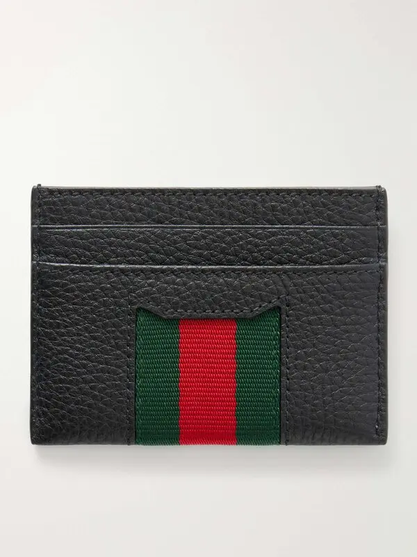 Gucci Alba Web-trimmed Full-grained Leather Cardholder