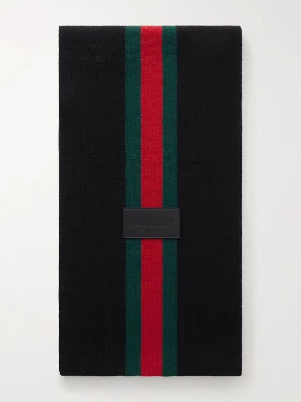 Gucci Web-intarsia Wool Scarf - Black