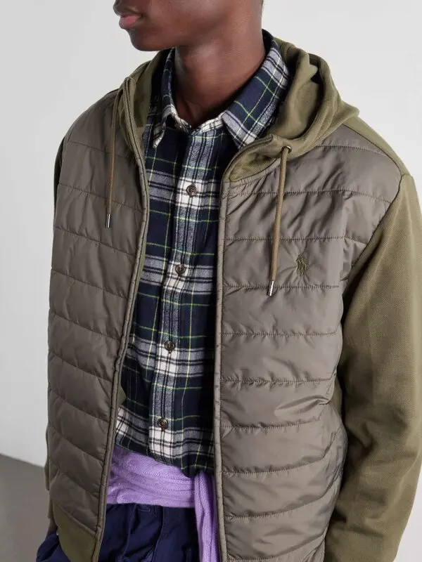 Polo Ralph Lauren Quilted Cotton-blend And Shell Zip-up Hoodie