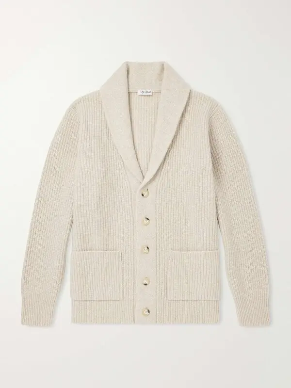 DE PETRILLO Ribbed Merino Wool And Cashmere-blend Cardigan - Beige