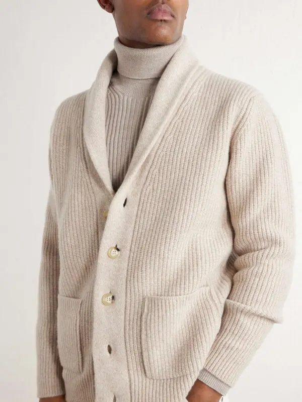 DE PETRILLO Ribbed Merino Wool And Cashmere-blend Cardigan
