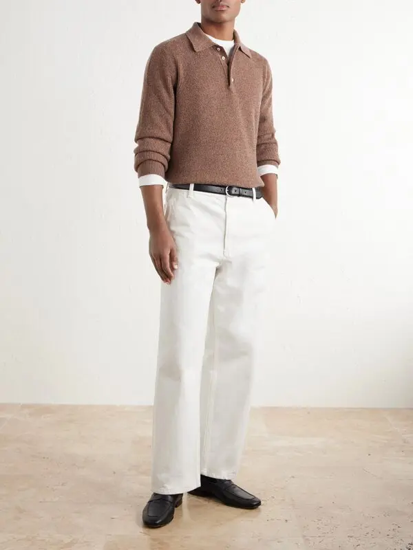 PIACENZA CASHMERE 1733 Ribbed Cashmere Polo Shirt - Brown