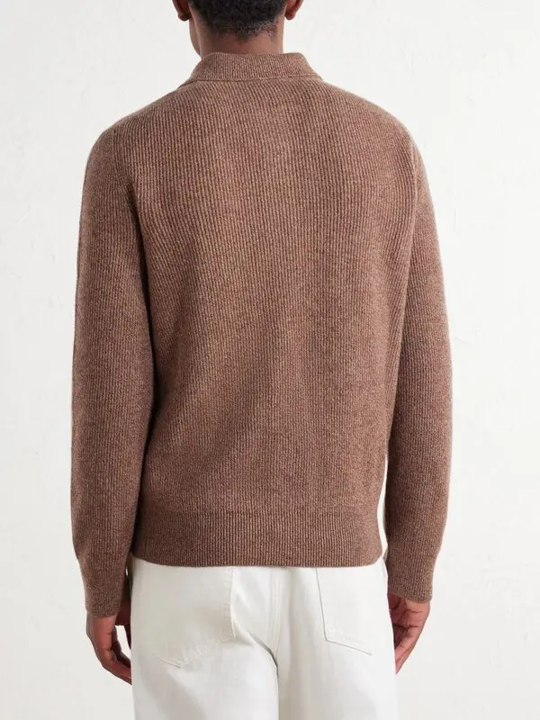 PIACENZA CASHMERE 1733 Ribbed Cashmere Polo Shirt - Brown