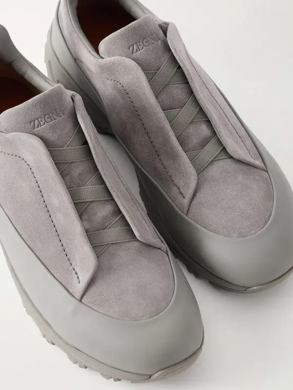Zegna Triple Stitch™ Monte Leather-trimmed Suede Slip-on Sneakers