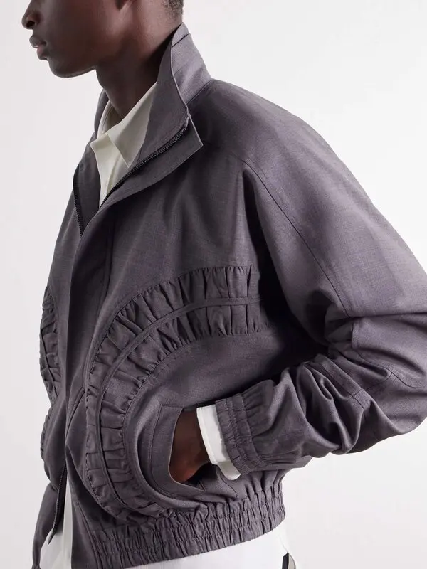 SAGE NATION Fossil Ruched Panelled Twill Blouson Jacket