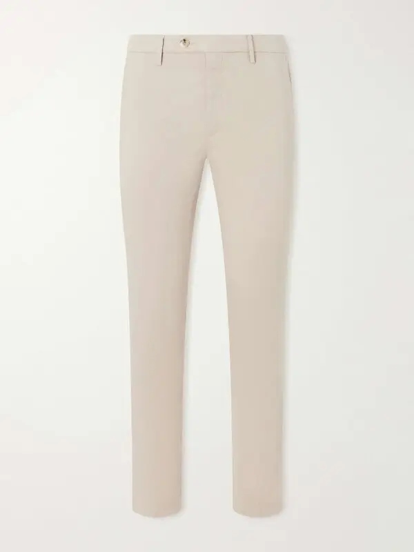 Canali Tapered Stretch Cotton-twill Trousers - Beige