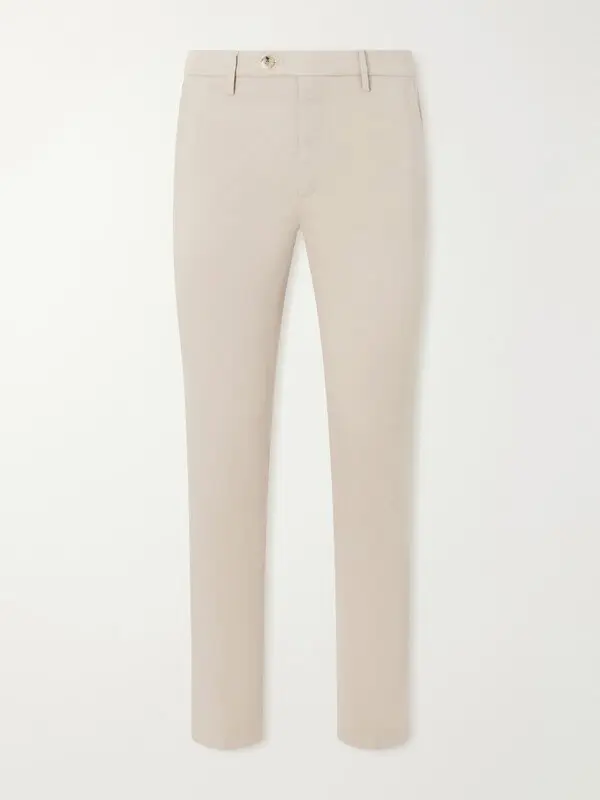 Canali Tapered Stretch Cotton-twill Trousers - Neutrals