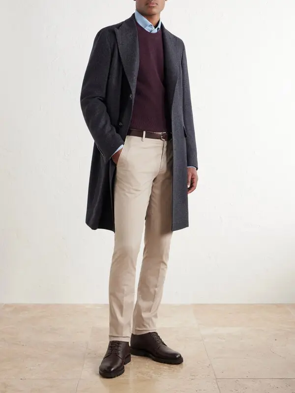 Canali Tapered Stretch Cotton-twill Trousers - Neutrals