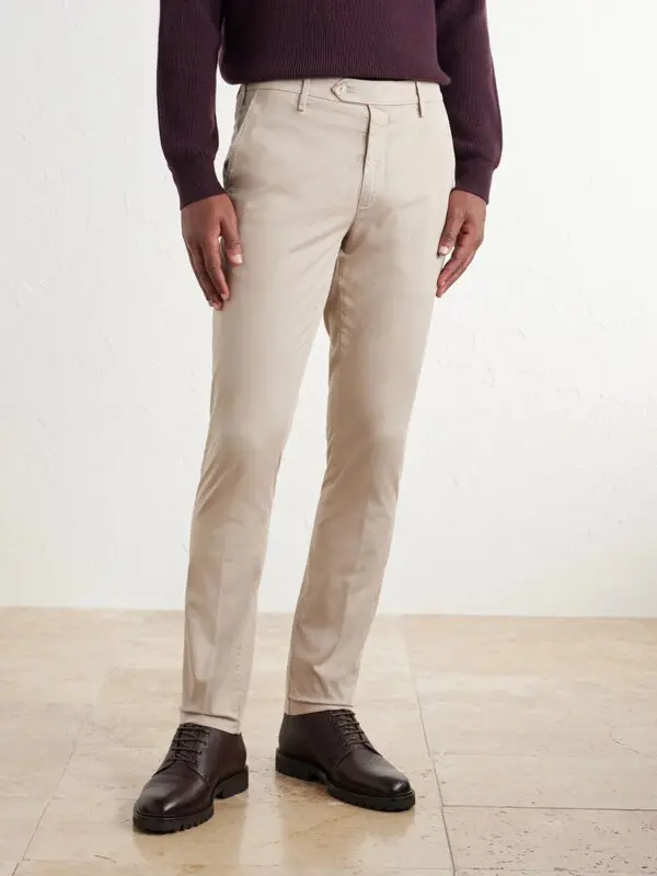 Canali Tapered Stretch Cotton-twill Trousers - Neutrals