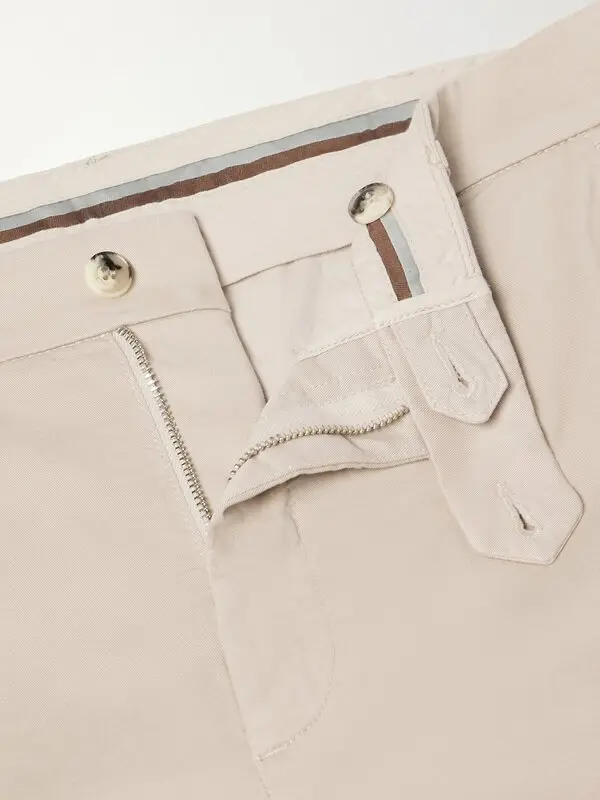 Canali Tapered Stretch Cotton-twill Trousers - Neutrals