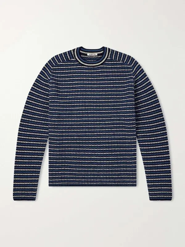 Auralee Striped Ribbed Wool And Cashmere-blend Sweater